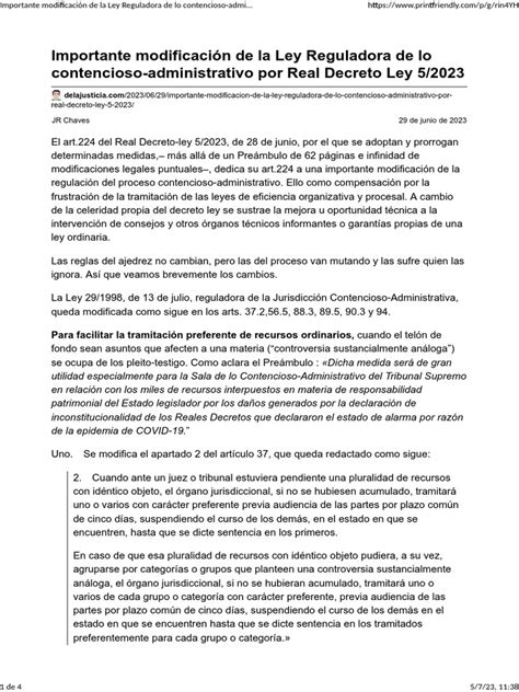 Reforma Ley Reguladora Contencioso Administrativo Real Decreto Ley 5