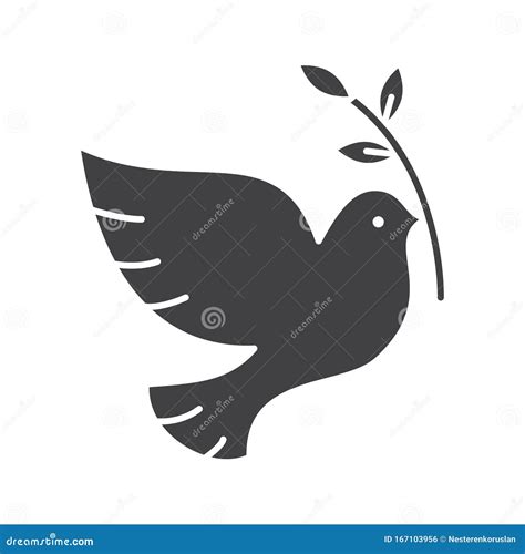 Dove With Olive Branch Glyph Icon Stock Vector Illustration Of