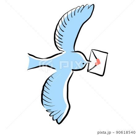 手紙を運ぶ青い鳥のイラストのイラスト素材 90618540 PIXTA