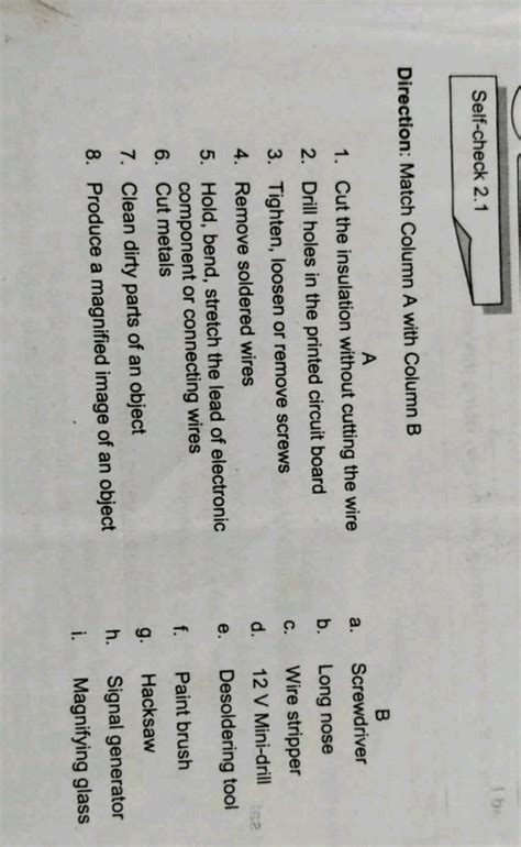 Self Check Direction Match Column A With Studyx
