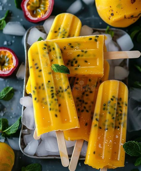 Ice Cream With Mango And Passion Fruit Refreshing Frozen Ice Summer