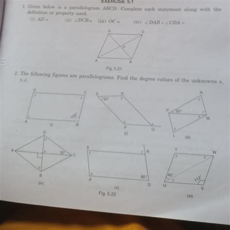 exercise 5 11 given below is a parallelogram abcd complete each statem