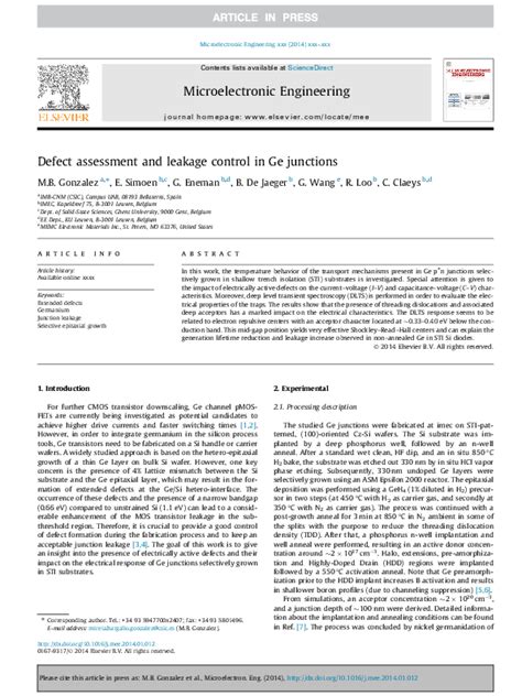 Pdf Defect Assessment And Leakage Control In Ge Junctions