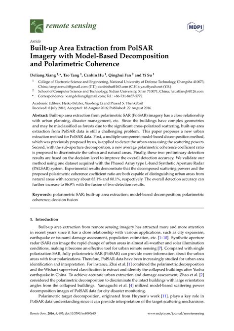 Pdf Built Up Area Extraction From Polsar Imagery With Model Based