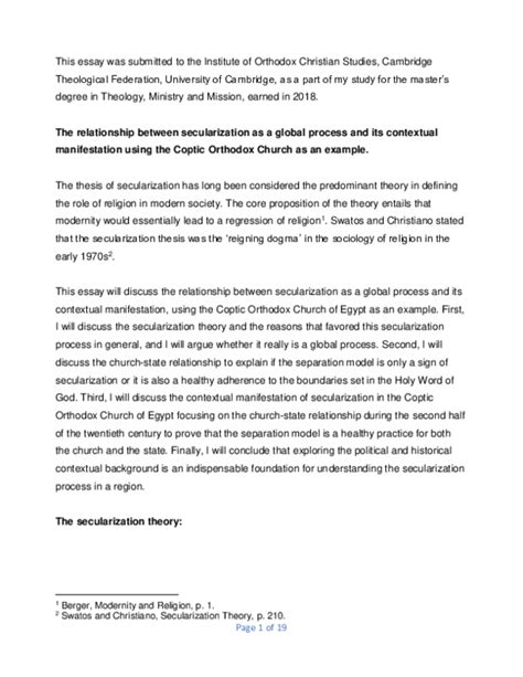 Doc The Secularization Controversy Within The Context Of The Coptic