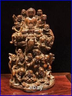 Vintage Antique Wooden Buddha Statue Wood Carved Arhat 18 Buddhist