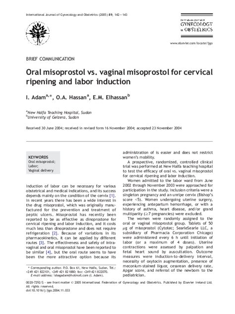 Pdf Oral Misoprostol Vs Vaginal Misoprostol For Cervical Ripening And Labor Induction