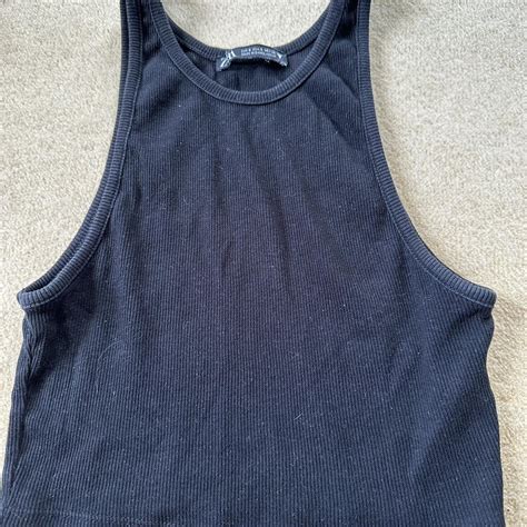 Black Ribbed Zara Crop Top Size 6 Depop