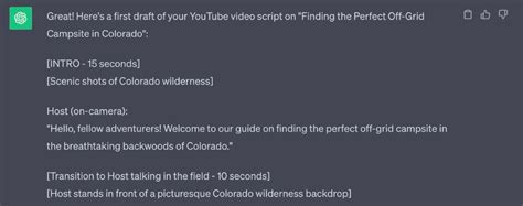 how to use chatgpt to write a youtube video script