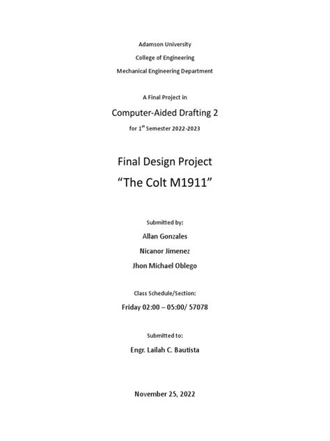 Final Design Project Report Group 4 M1911 Download Free Pdf Handgun Revolver