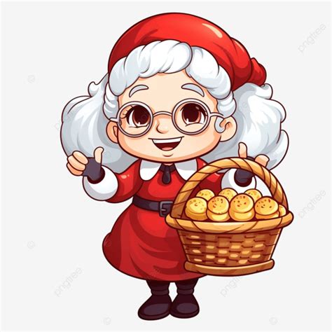 Mrs Claus Holding Bakery Basket Cartoon Character Png Female Lady