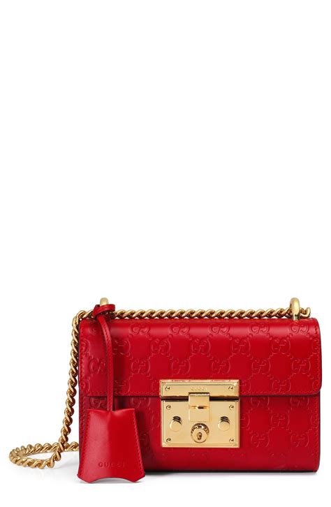 Gucci Small Padlock Signature Leather Shoulder Bag In Red Lyst
