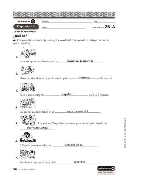 Realidades 2 Chapter 2b Core Wkbk Solutions Pdfcoffee Com