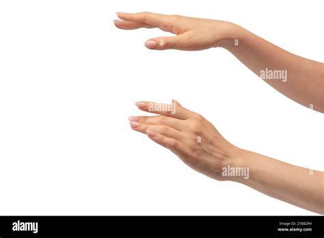 Hand Of A Woman Hold Some Tiny Or Thin Object Isolated On A White Background Stock Photo Alamy