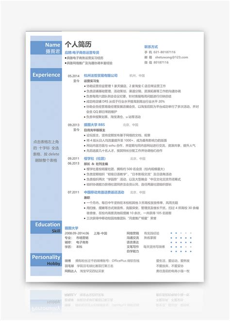 电子商务运营专员个人求职简历word模板图片 正版模板下载400138903 摄图网