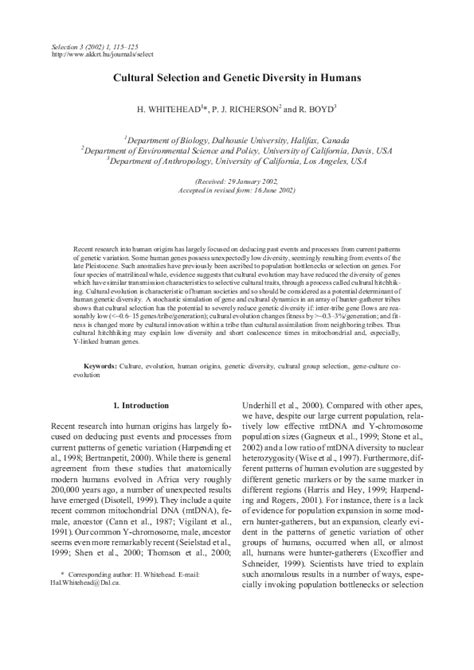 Pdf Cultural Selection And Genetic Diversity In Humans