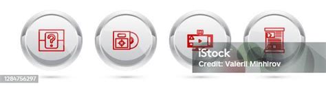 세트 라인 미스터리 또는 랜덤 박스 Cd Dvd 디스크 라이브 스트리밍 온라인 및 게임 가이드 실버 서클 버튼 벡터 디비디에 대한 스톡 벡터 아트 및 기타 이미지 Istock
