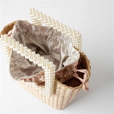 Straw Bag Square Pearls Handles Kaiale Shop Free Shipping