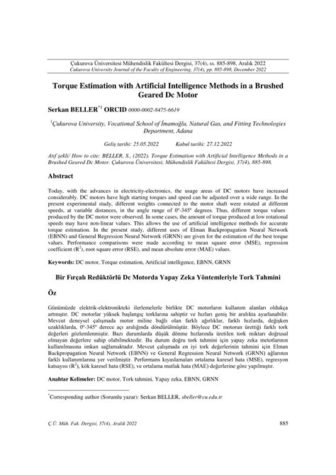 Pdf Torque Estimation With Artificial Intelligence Methods In A Brushed Geared Dc Motorbir