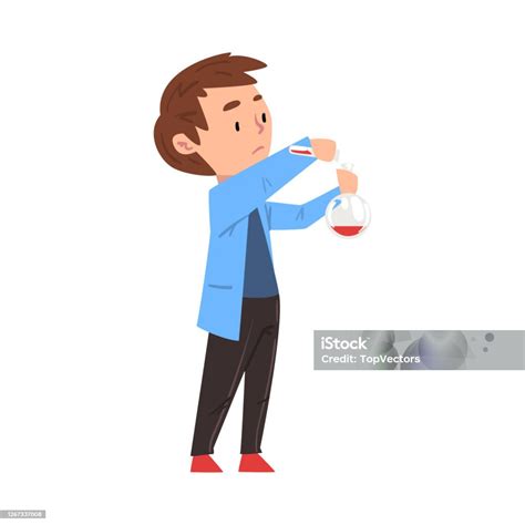 의학 또는 연구 실험실 만화 스타일 벡터 일러스트에서 일하는 실험실 코트의 남성 화학자 과학자 의사 또는 학생 캐릭터 과학에 대한 스톡 벡터 아트 및 기타 이미지 Istock