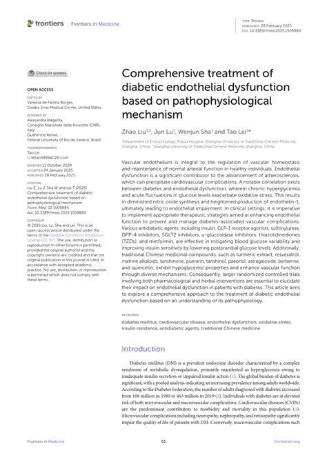 Pdf Comprehensive Treatment Of Diabetic Endothelial Dysfunction Based On Pathophysiological