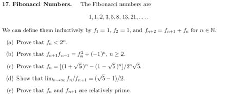 Solved 17 Fibonacci Numbers The Fibonacci Numbers Are Chegg Com