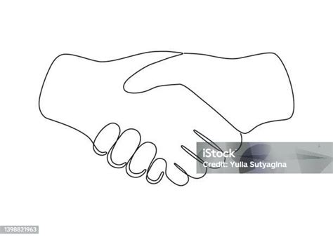 악수 손의 도움 하나의 아트 라인 연속 손을 흔들어 팀을 함께 흔든다 남자 또는 여자 커뮤니케이션 비즈니스 계약 파트너십 계약서