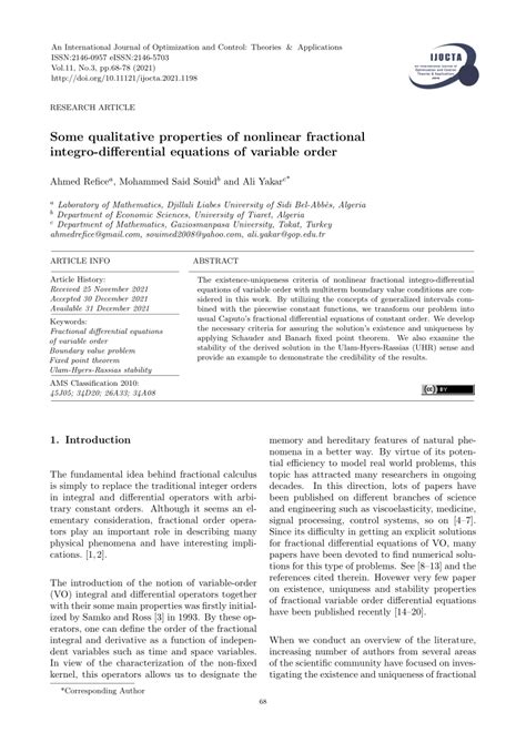 Pdf Some Qualitative Properties Of Nonlinear Fractional Integro Differential Equations Of