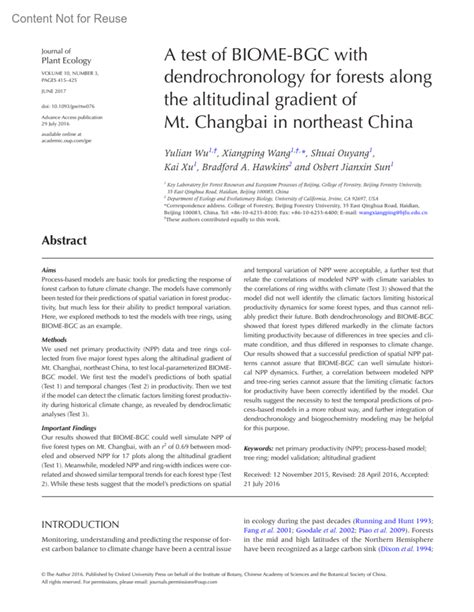 A Test Of BIOME BGC With Dendrochronology For Journal Of Plant Ecology