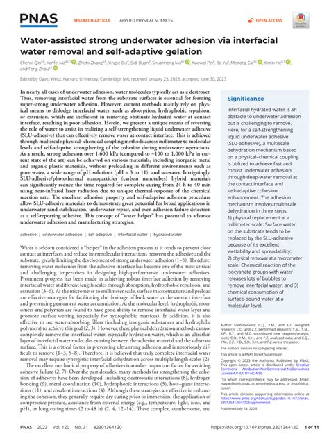 Pdf Water Assisted Strong Underwater Adhesion Via Interfacial Water