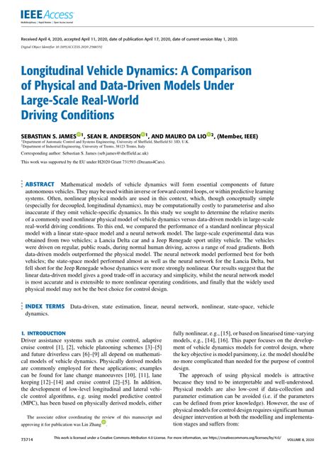 Pdf Longitudinal Vehicle Dynamics A Comparison Of Physical And Data Driven Models Under Large
