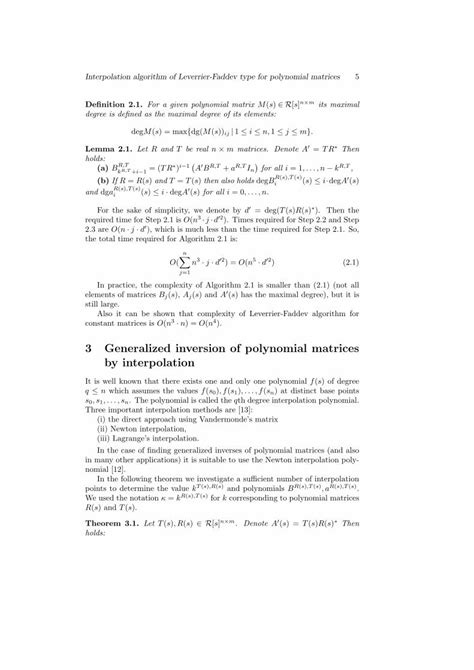 Pdf Interpolation Algorithm Of Leverrierfaddev Type For Polynomial