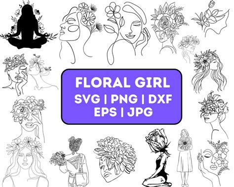 Floral Woman Svg Woman Body Svg Woman With Flower Head Svg Naked Womans Svg Floral Svg