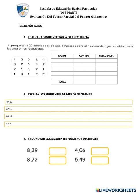 Evaluación Online Exercise For Sexto Live Worksheets