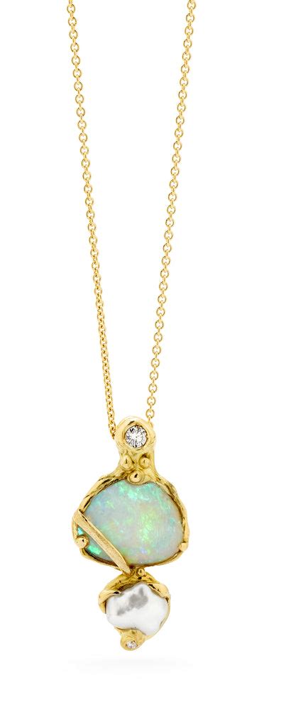 Triangular Opal Set With Diamond And Pearl Pendant Linneys Jewellery