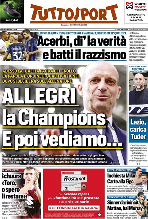 Rassegna Stampa Juve Prime Pagine Quotidiani Sportivi 19 Marzo