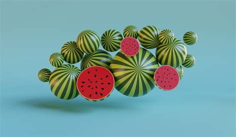 전체 수박과 반 수박이 푸른 배경으로 날아갑니다 3d 렌더링 수박에 대한 스톡 사진 및 기타 이미지 수박 반면 과일