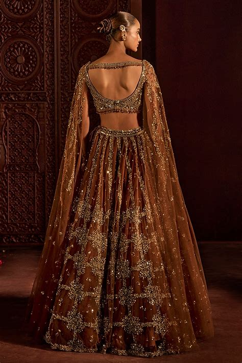 Mocha Brown Net Embroidered Bridal Lehenga Set By Prevasu At Pernias