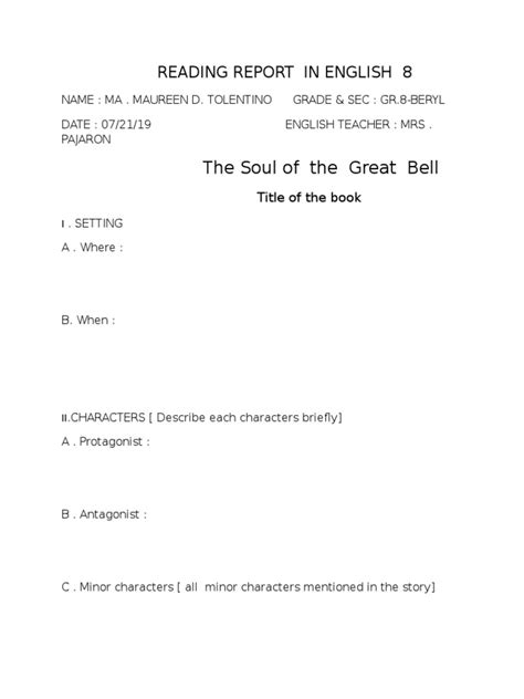 Reading Report In English 8 Pdf