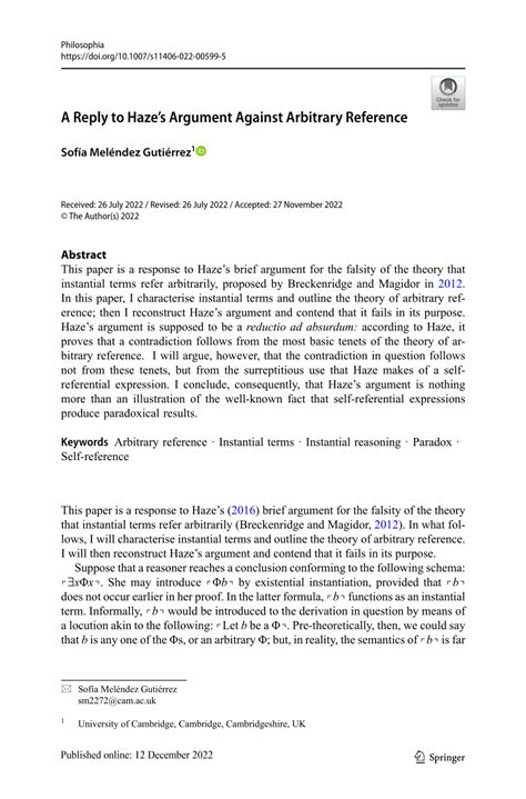 Pdf A Reply To Haze S Argument Against Arbitrary Reference