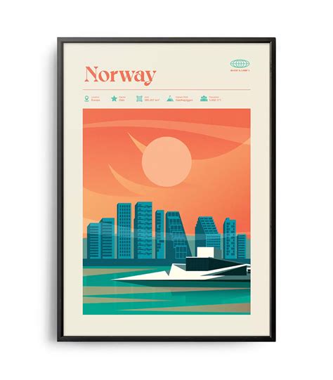 Mid Century Modern Norway Retro Travel Poster Weekend Concept