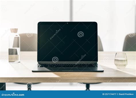 Front View On Blank Black Modern Laptop Screen With Space For Your Logo