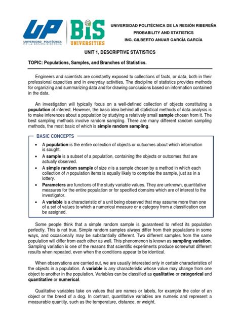 Ch1 Populations Samples And Branches Of Statistics Pdf
