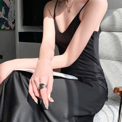 Summer Women Satin Slip Dress Spaghetti Strap Silk Sexy V Neck Long Party Dress Ebay