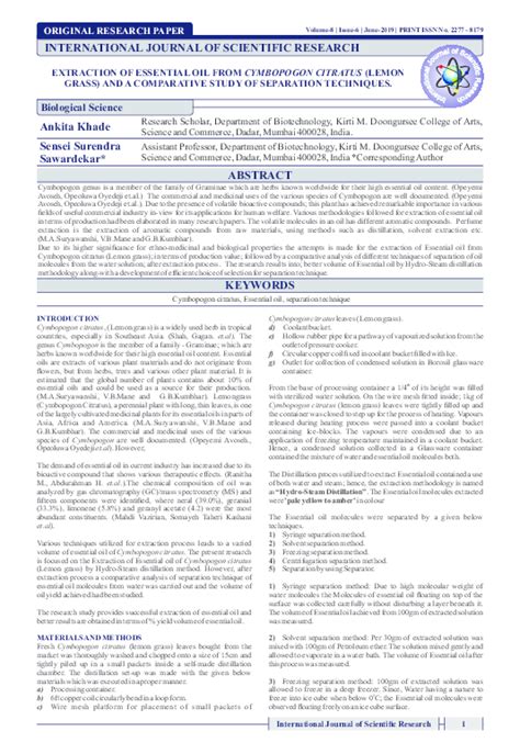 Pdf Extraction Of Essential Oil From Cymbopogon Citratus Lemon Grass