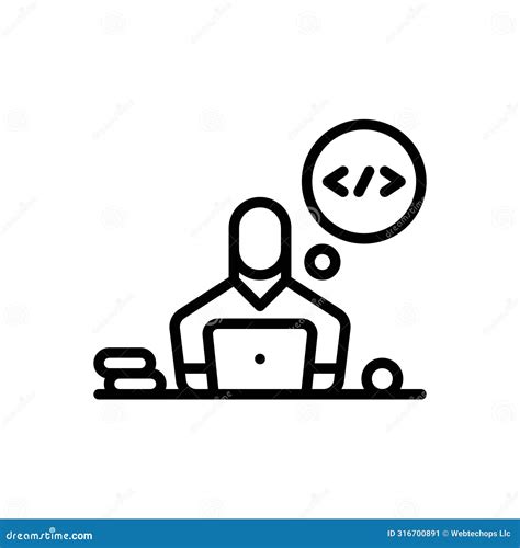 Black Line Icon For Developer Programmer And Working Stock Vector
