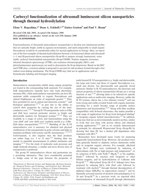 Pdf Carboxyl Functionalization Of Ultrasmall Luminescent Silicon Nanoparticles Through Thermal