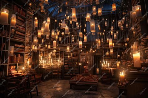 Premium AI Image | Magical library with floating books and candles where magic is made created ...
