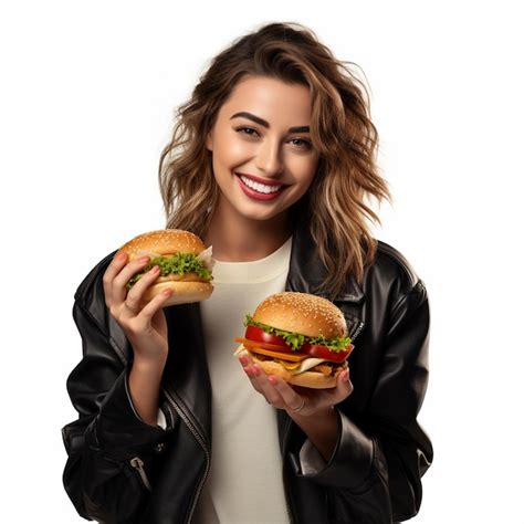 Premium Photo Girl Food Eat Burger Hamburger Female Diet Woman Person