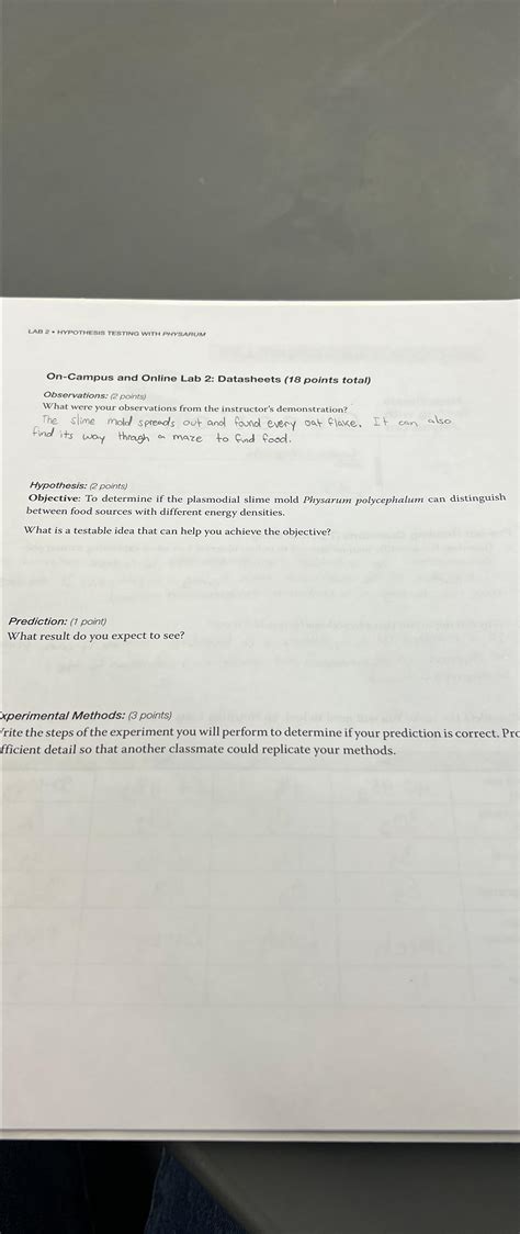Solved Lab 2 ﻿hypothesis Testing With Physarumon Campus